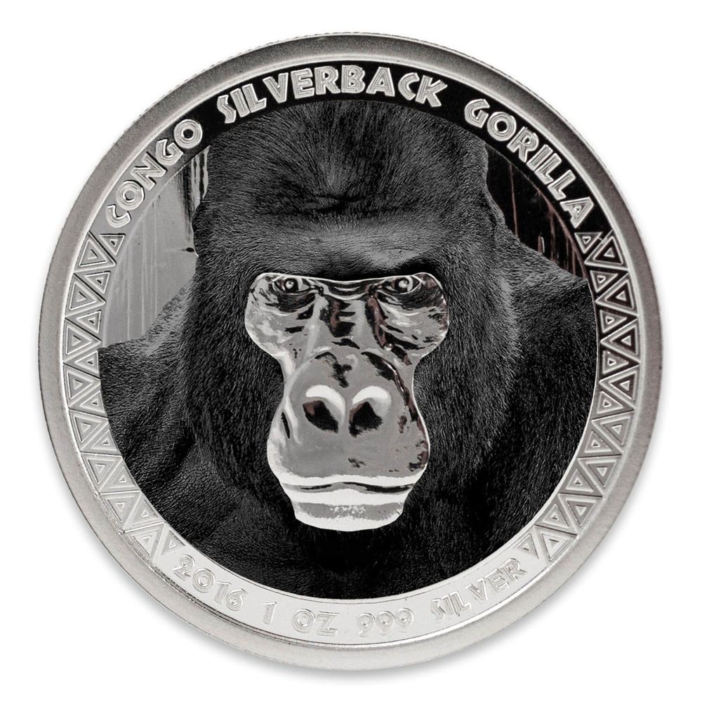 2016 Congo Gorilla 1oz Silver Colorized Coin