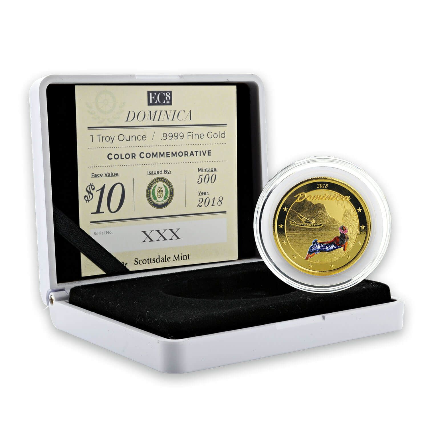 2018 EC8 Dominica "The Nature Isle" 1 oz Gold Color Coin
