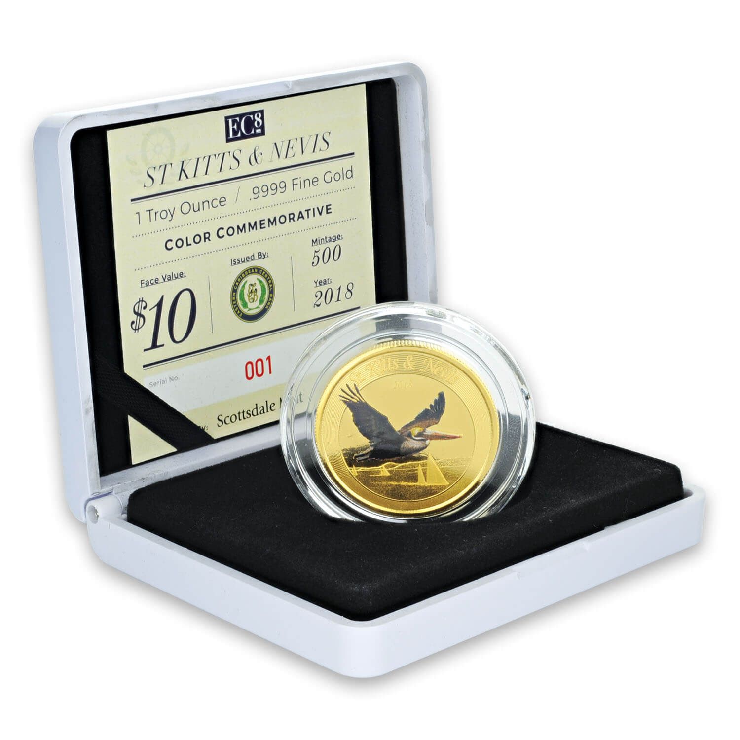 2018 EC8 St. Kitts & Nevis "Brown Pelican" 1 oz Gold Color Coin