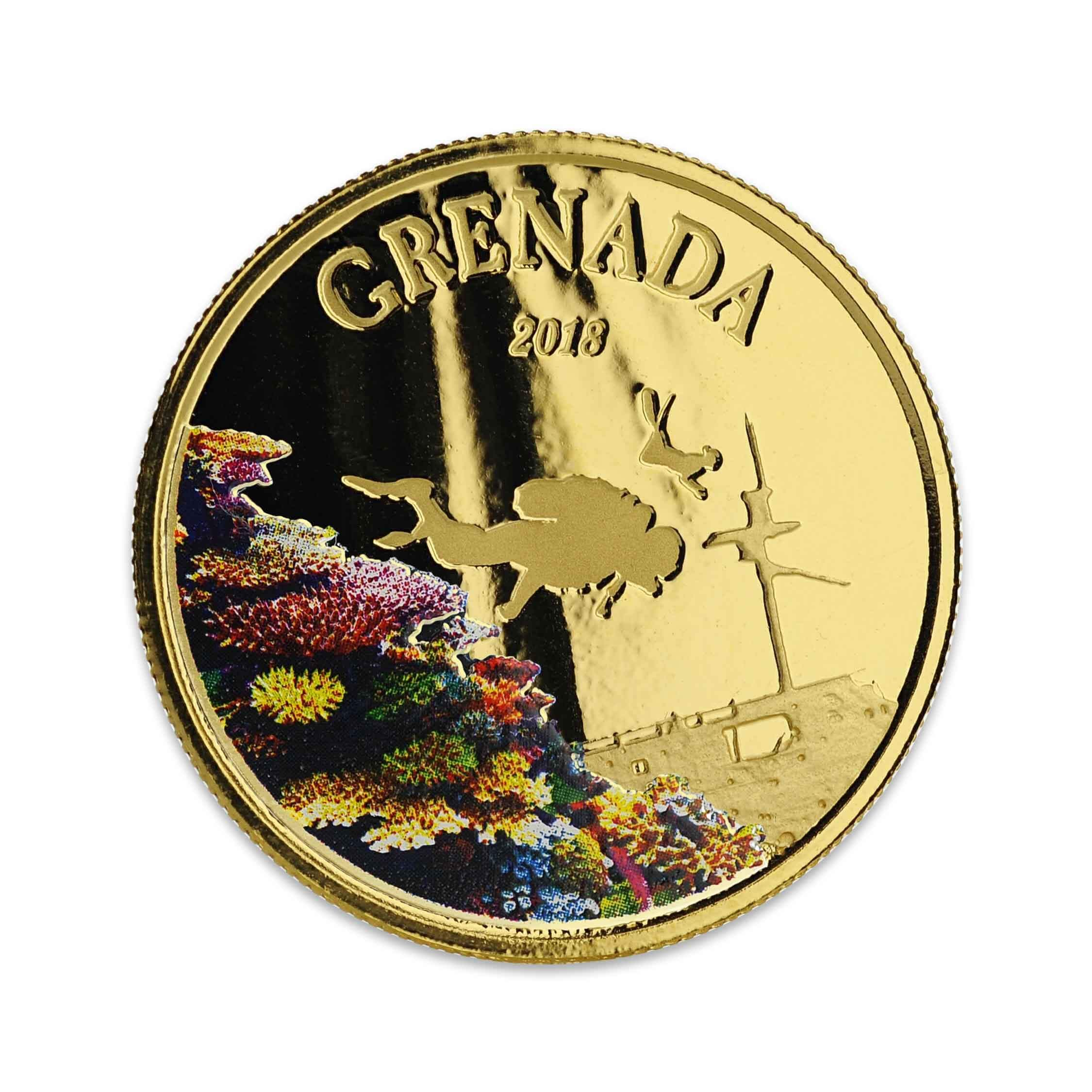 2018 EC8 Grenada "Diving Paradise" 1 oz Gold Color Coin | Scottsdale Mint
