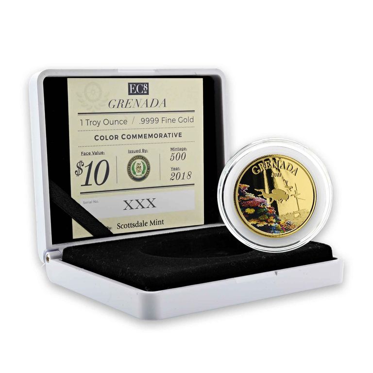 2018 EC8 Grenada "Diving Paradise" 1 oz Gold Color Coin