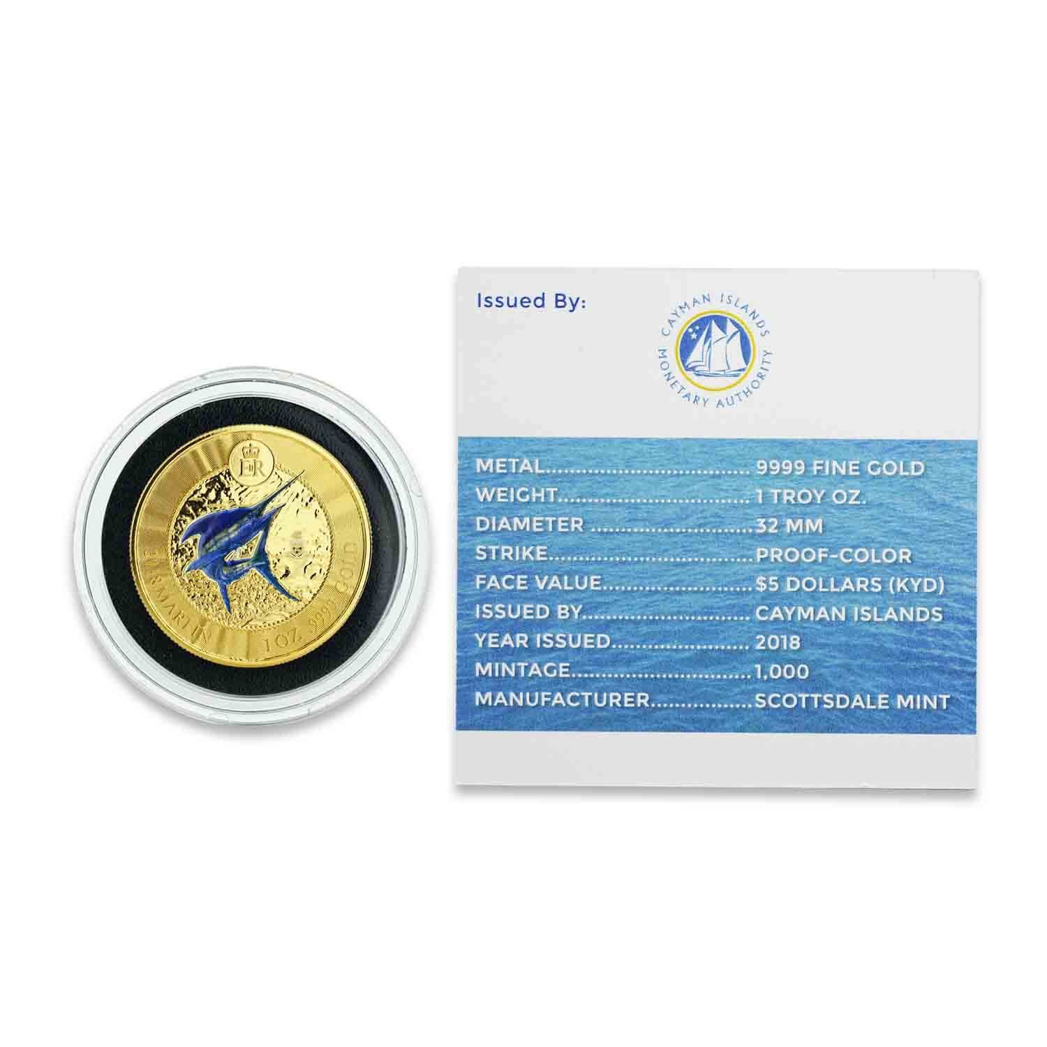 2018 Cayman Islands Marlin 1 oz Gold Color Coin