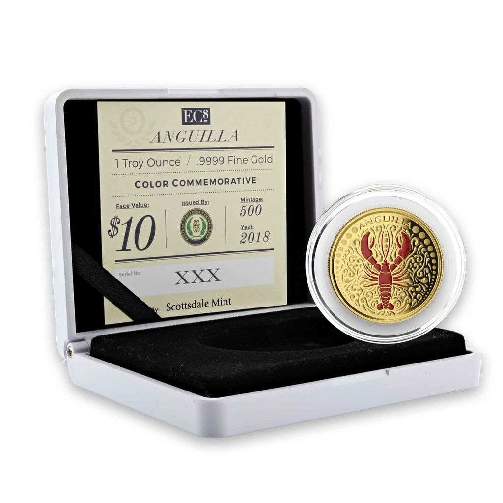 2018 EC8 Anguilla Lobster 1 oz Gold Color Coin