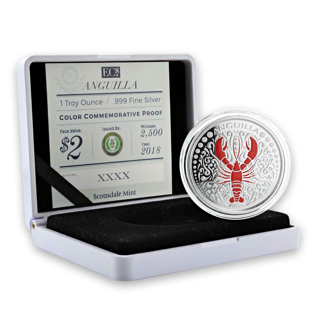 2018 EC8 Anguilla Lobster 1 oz Silver Color Coin