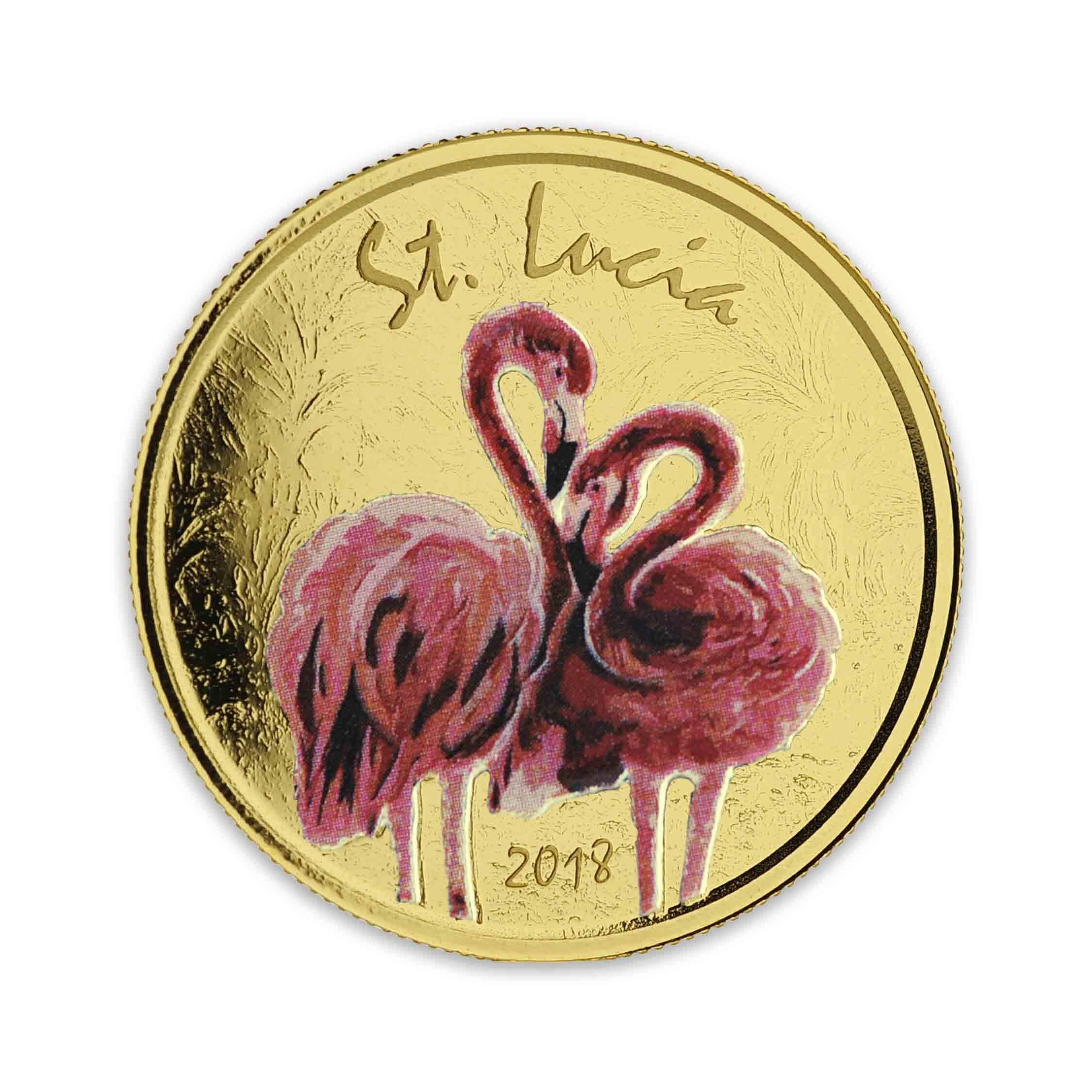 2018 EC8 St. Lucia Flamingo 1 oz Gold Color Coin | Scottsdale Mint