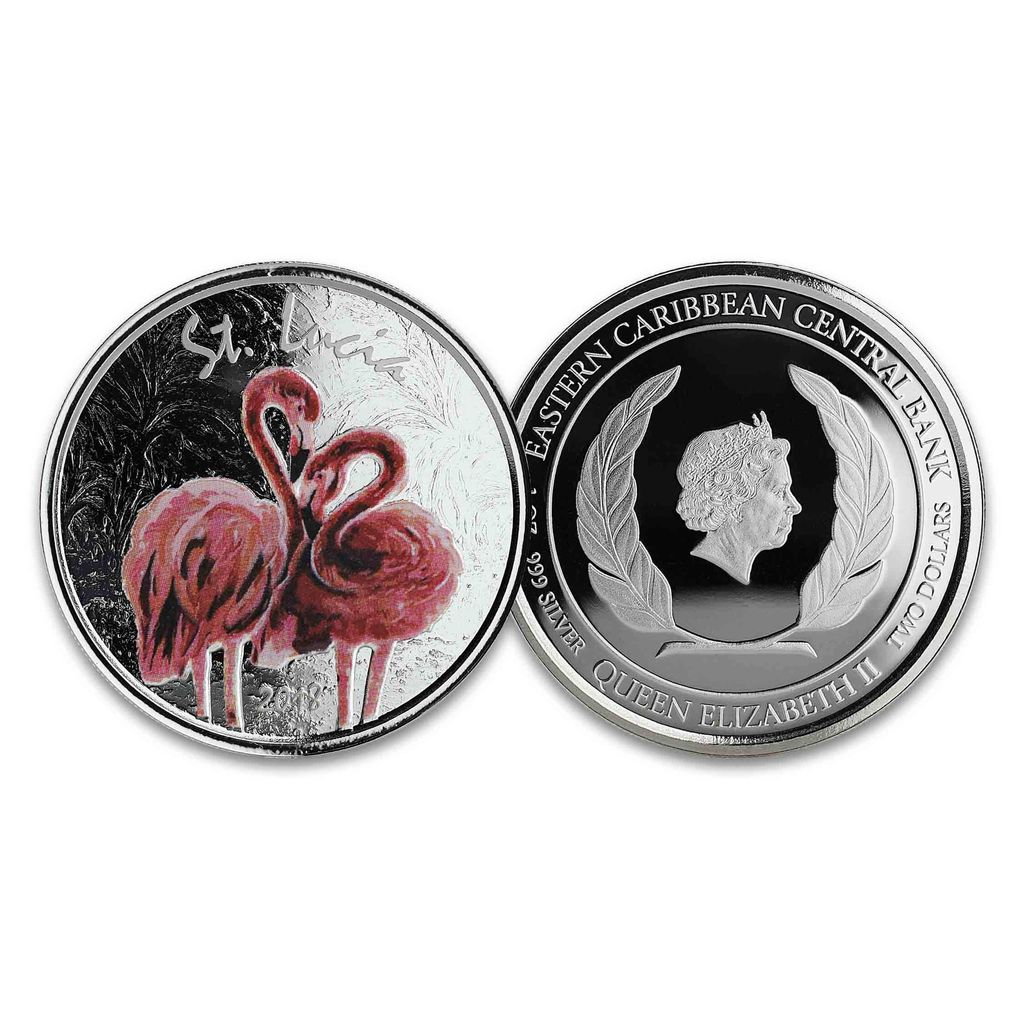 2018 EC8 St. Lucia Flamingo 1 oz Silver Color Coin | Scottsdalt Mine ...