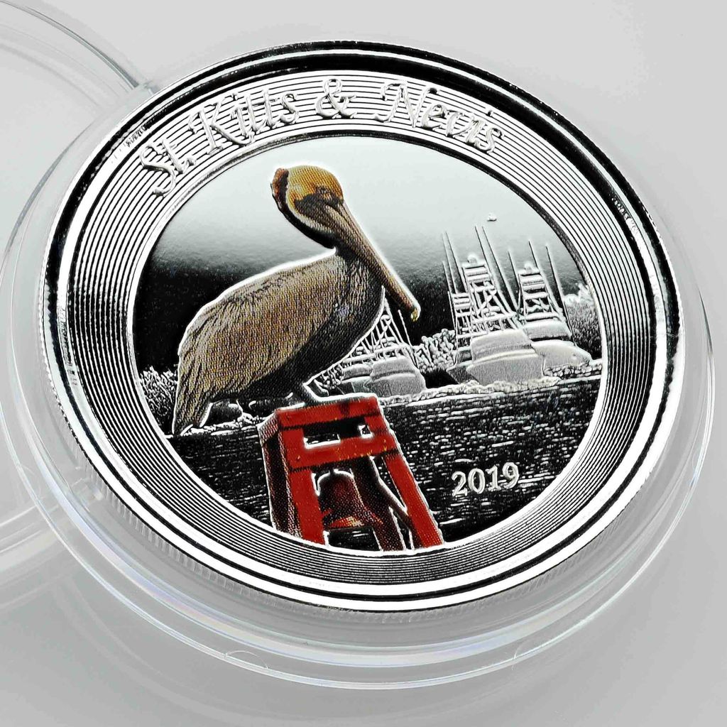 2019 EC8 St. Kitts & Nevis "Brown Pelican" 1 oz Silver Color Coin