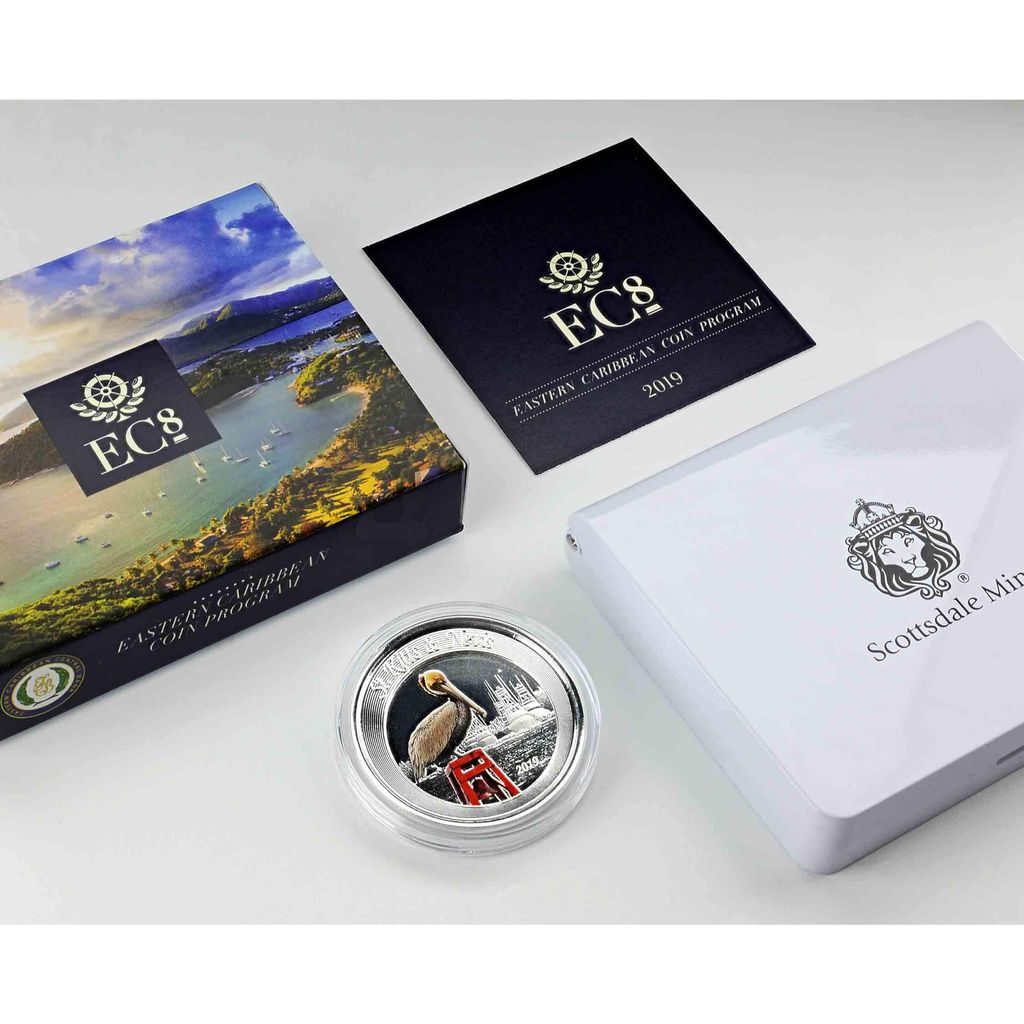 2019 EC8 St. Kitts & Nevis "Brown Pelican" 1 oz Silver Color Coin