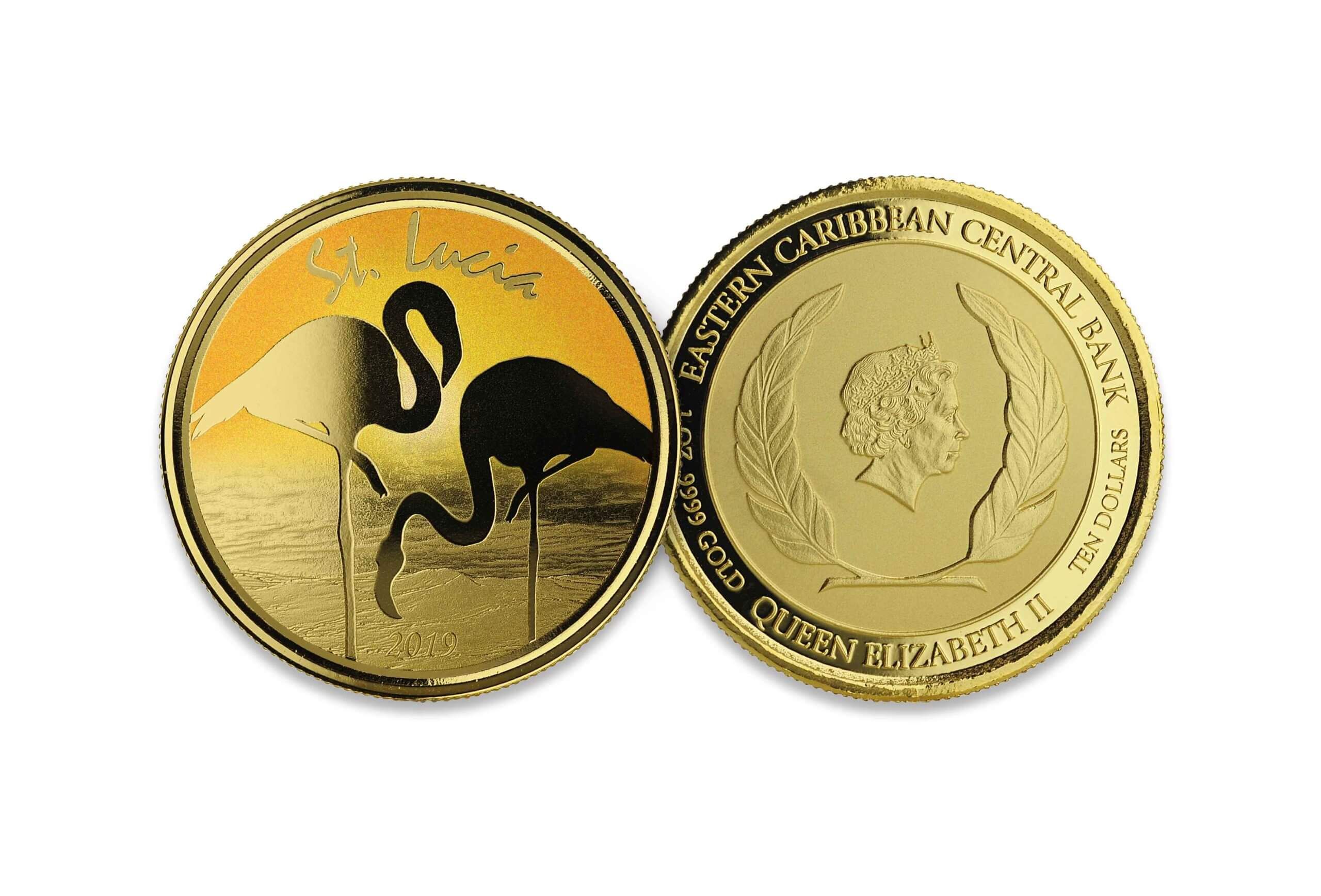 2019 EC8 St. Lucia "Flamingo" 1 oz Gold Color Coin