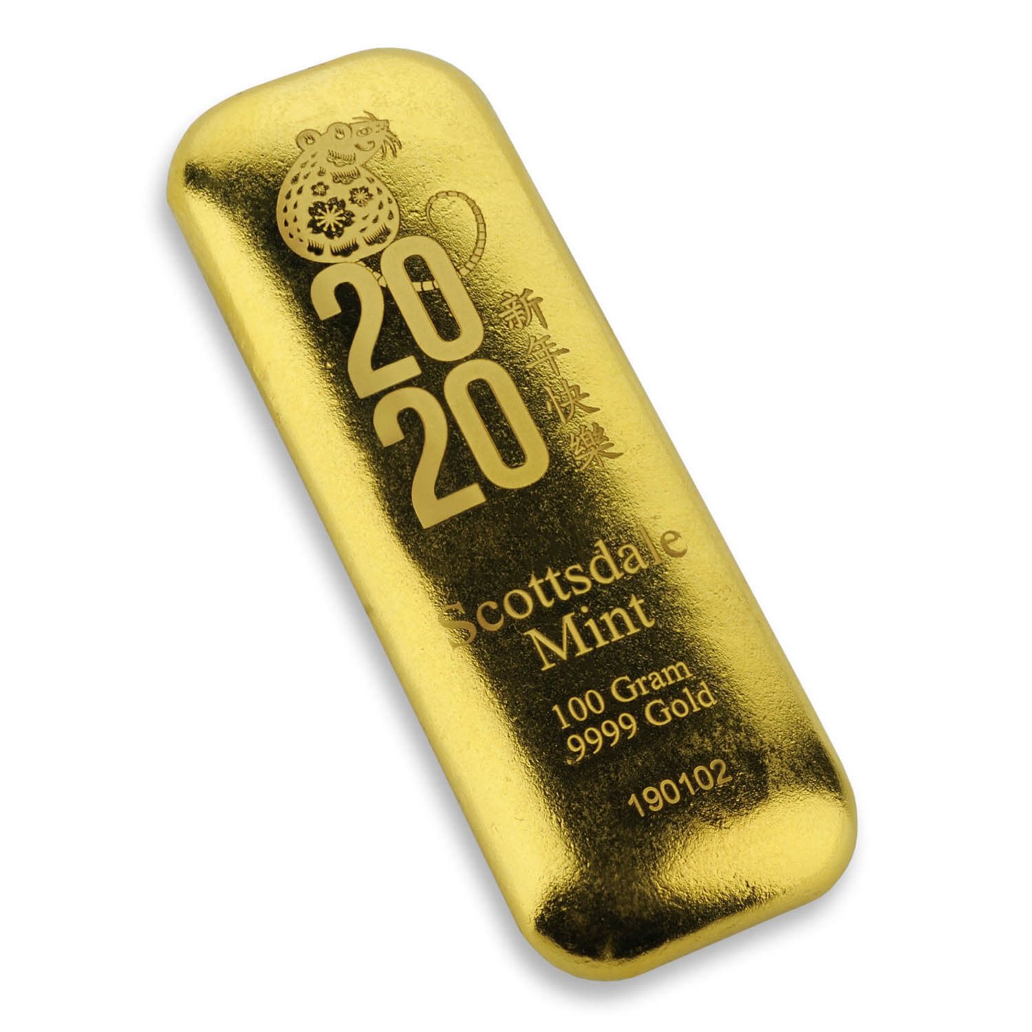 2020 Year of the Rat 100 g Gold Bar | Scottsdale Mint
