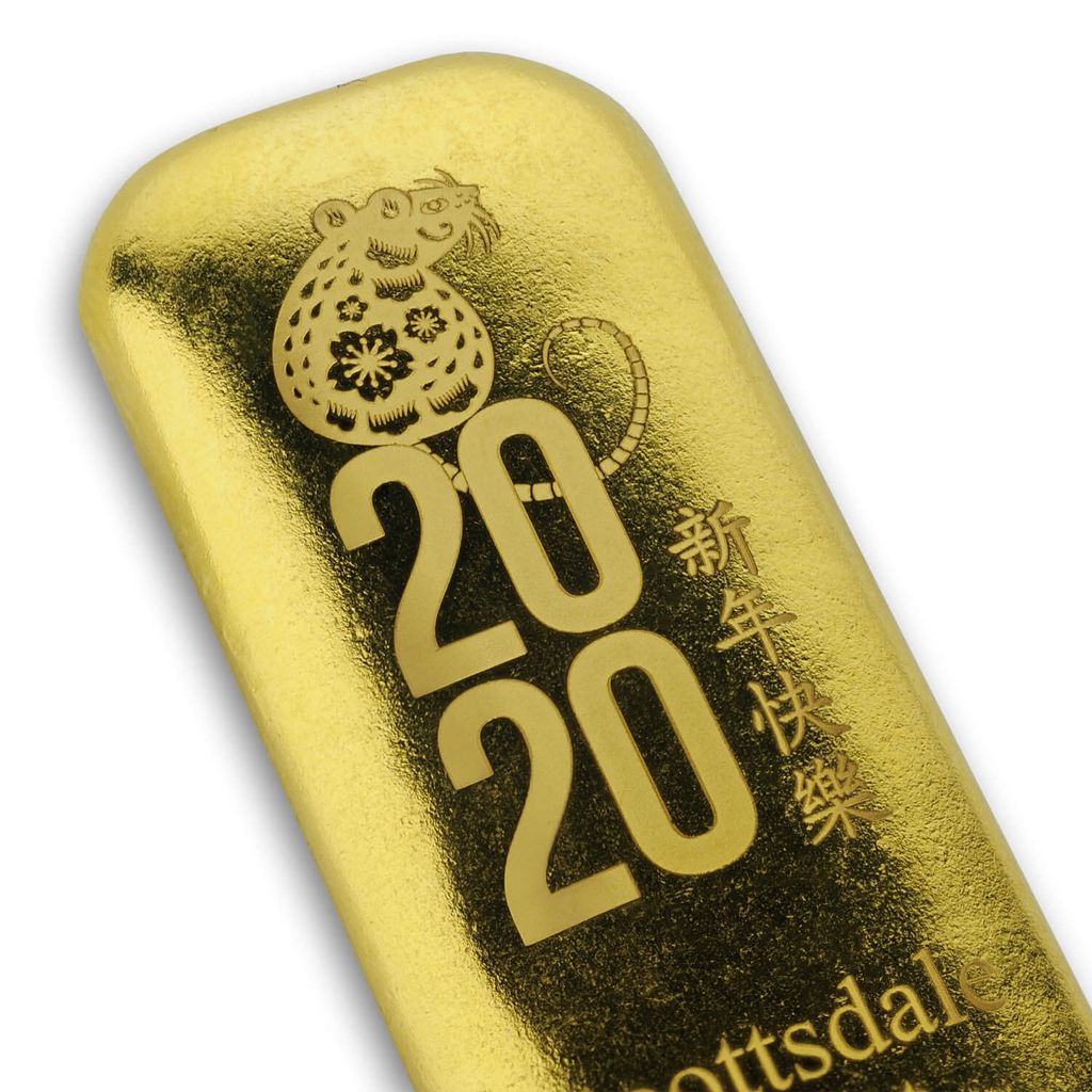 2020 Year of the Rat 100 g Gold Bar | Scottsdale Mint
