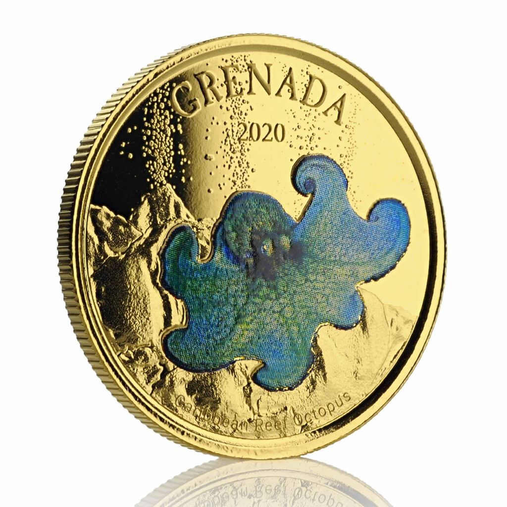 2020 EC8 Grenada "Octopus" 1 oz Gold Color Coin