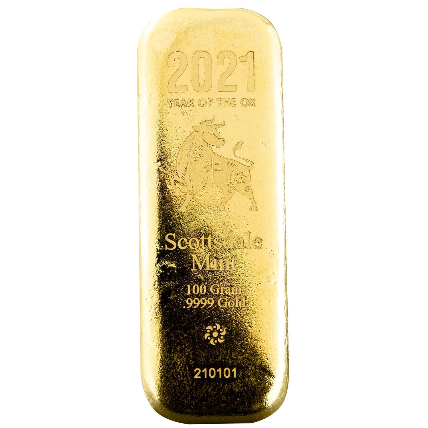 2021 Year of the Ox 100 g Gold Bar | Scottsdale Mint