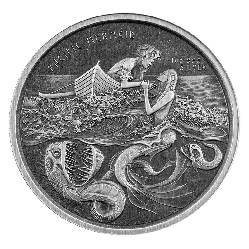 2021 Samoa Pacific Mermaid 1 oz Silver Antique Coin