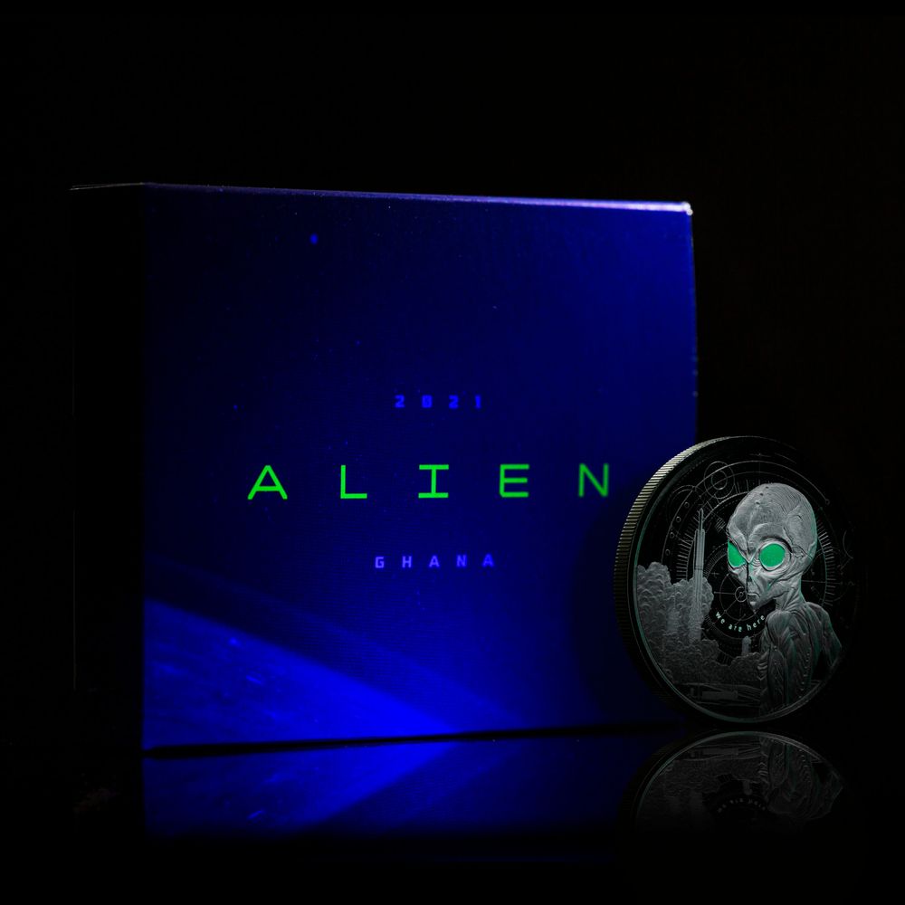2021 Ghana Alien 1 oz Silver Proof with Color Coin