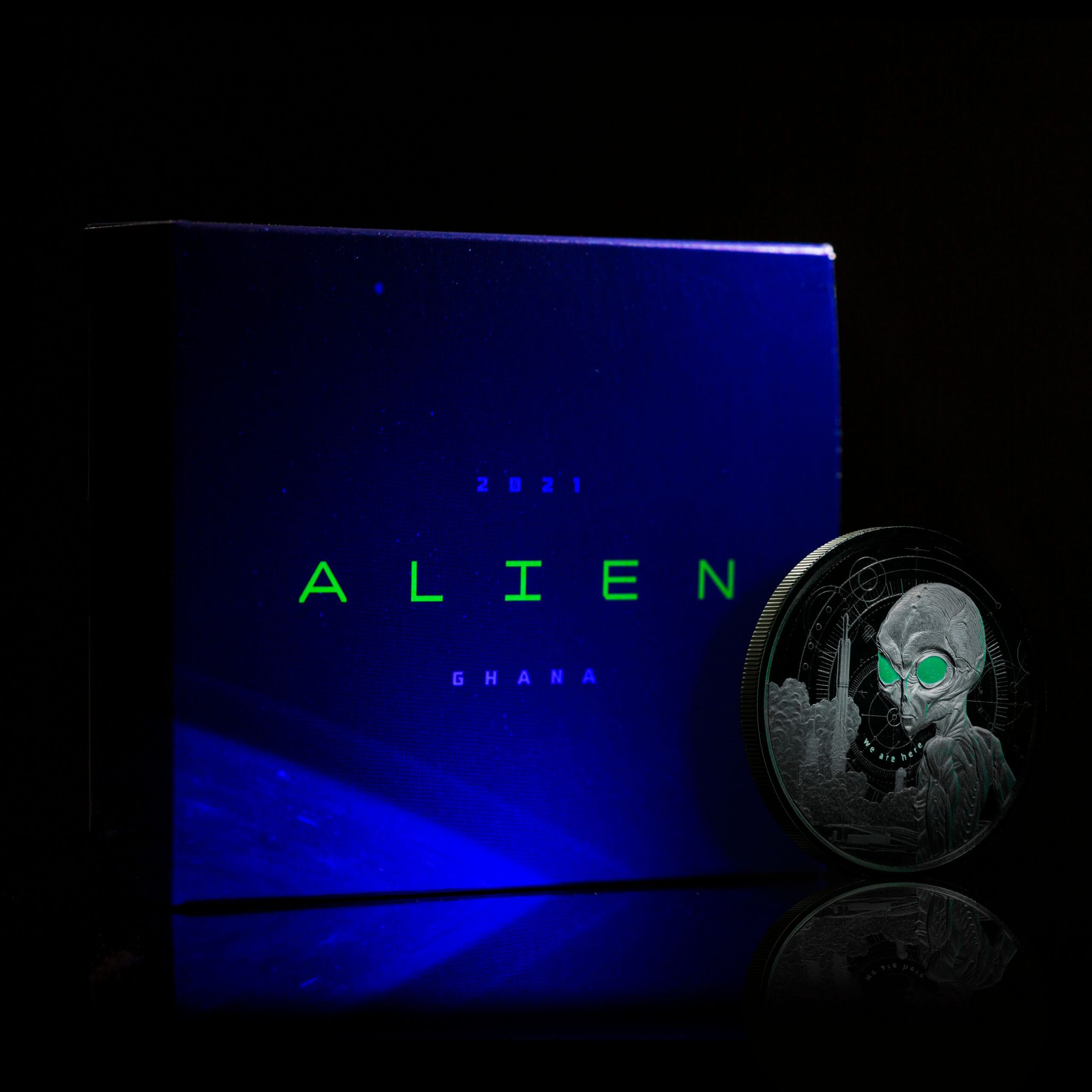 2021 Ghana Alien 1 oz Silver Proof with Color Coin