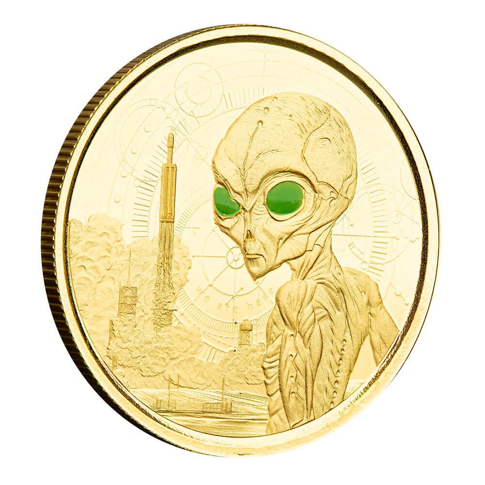 2021 Ghana Alien 1 oz Gold Proof with Color Coin