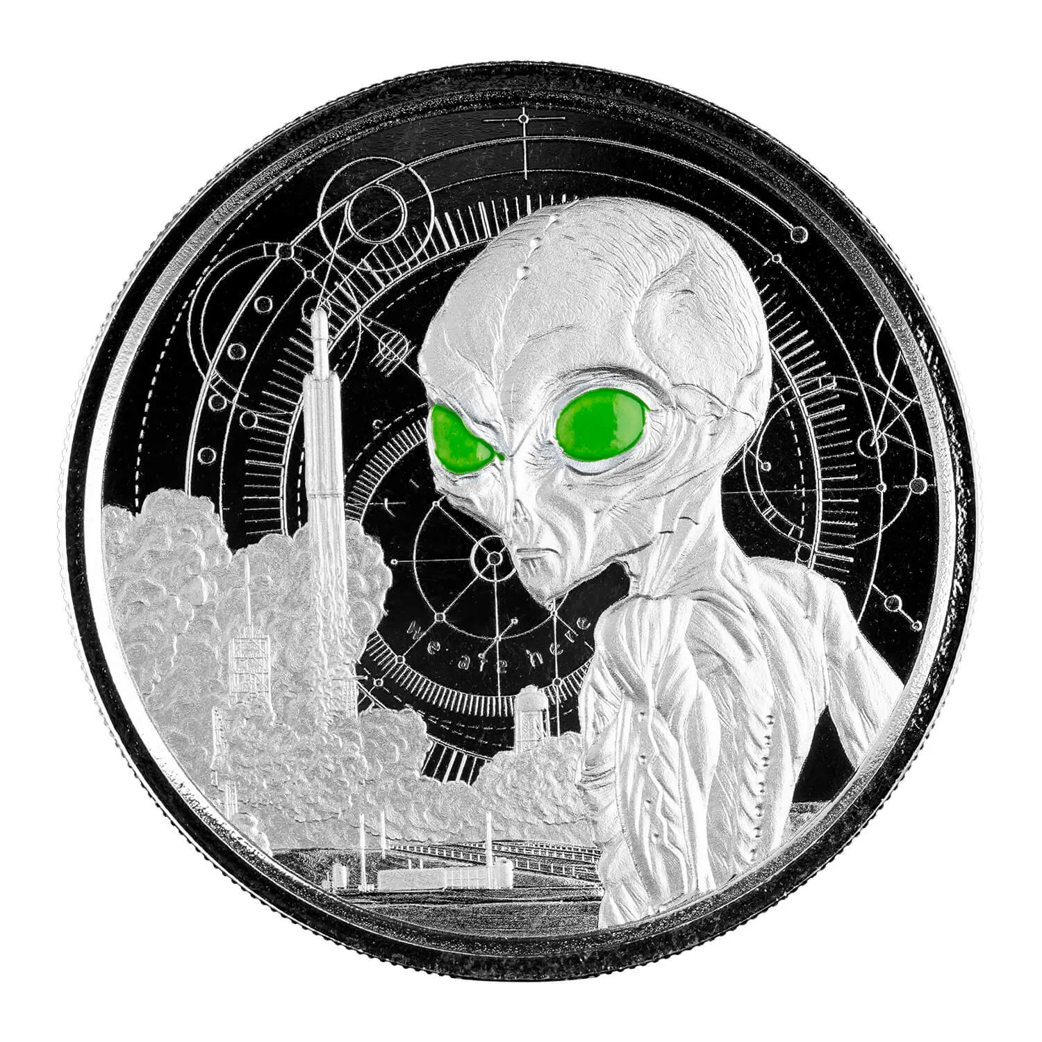 2021 Ghana Alien 1 oz Silver Proof with Color Coin