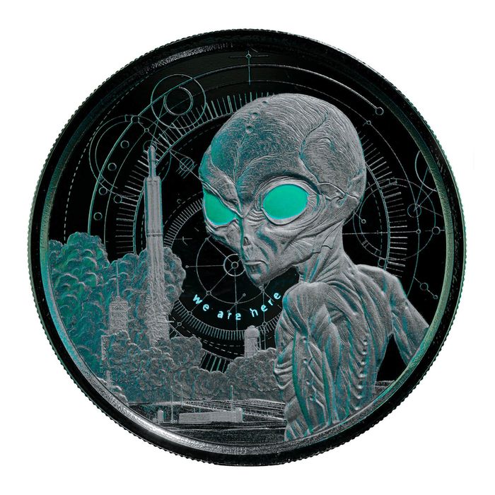 2021 Ghana Alien 1 oz Silver Proof with Color Coin