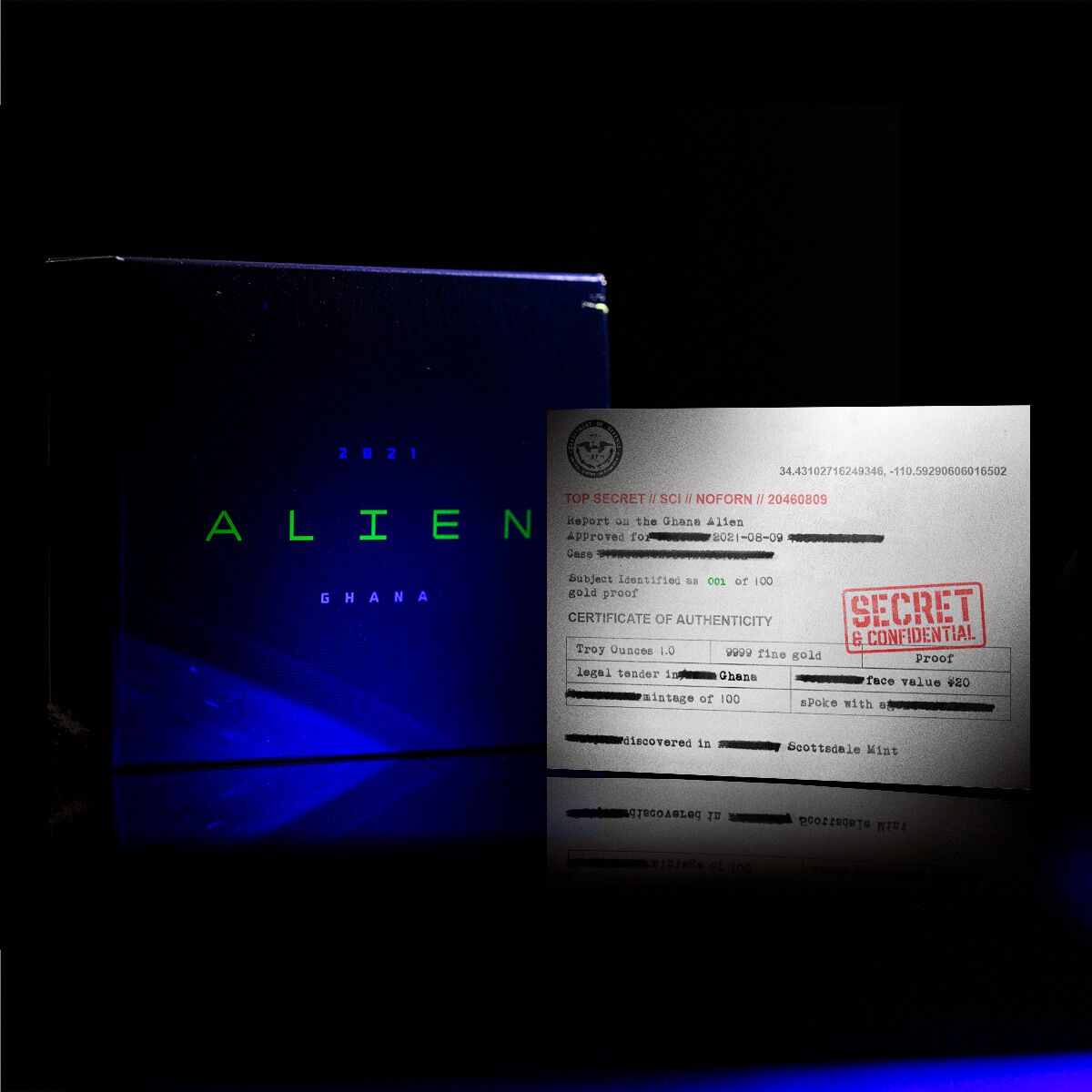 2021 Ghana Alien 1 oz Gold Proof with Color Coin