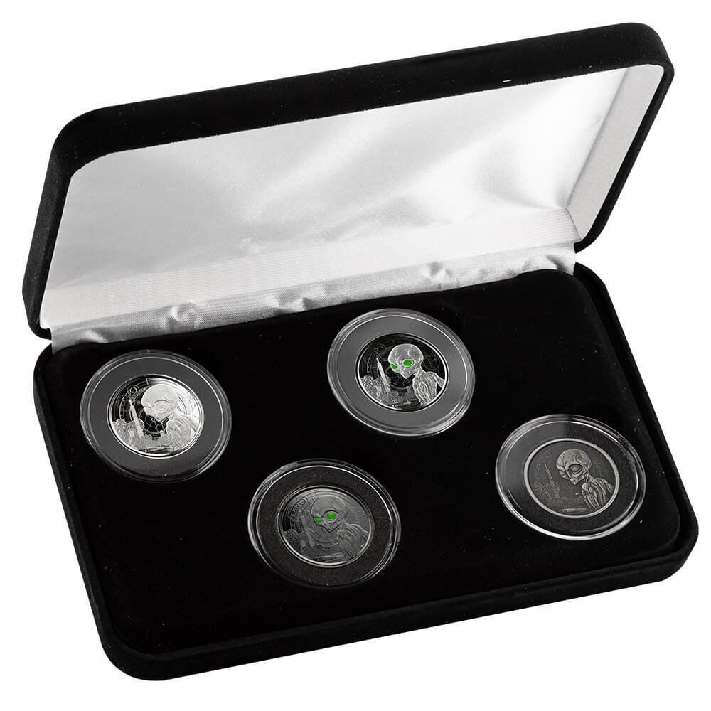 2021 Ghana Alien Half Ounce Silver 4 Coin Collectors Set