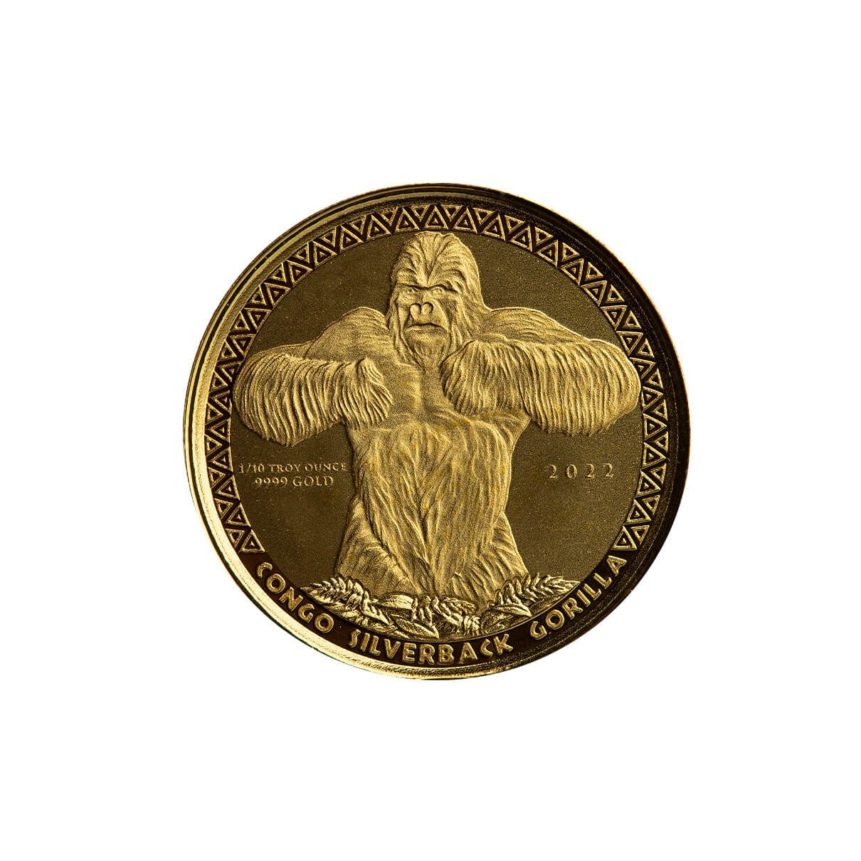 One Tenth oz Gold Coin 2021 Congo Silverback Gorilla