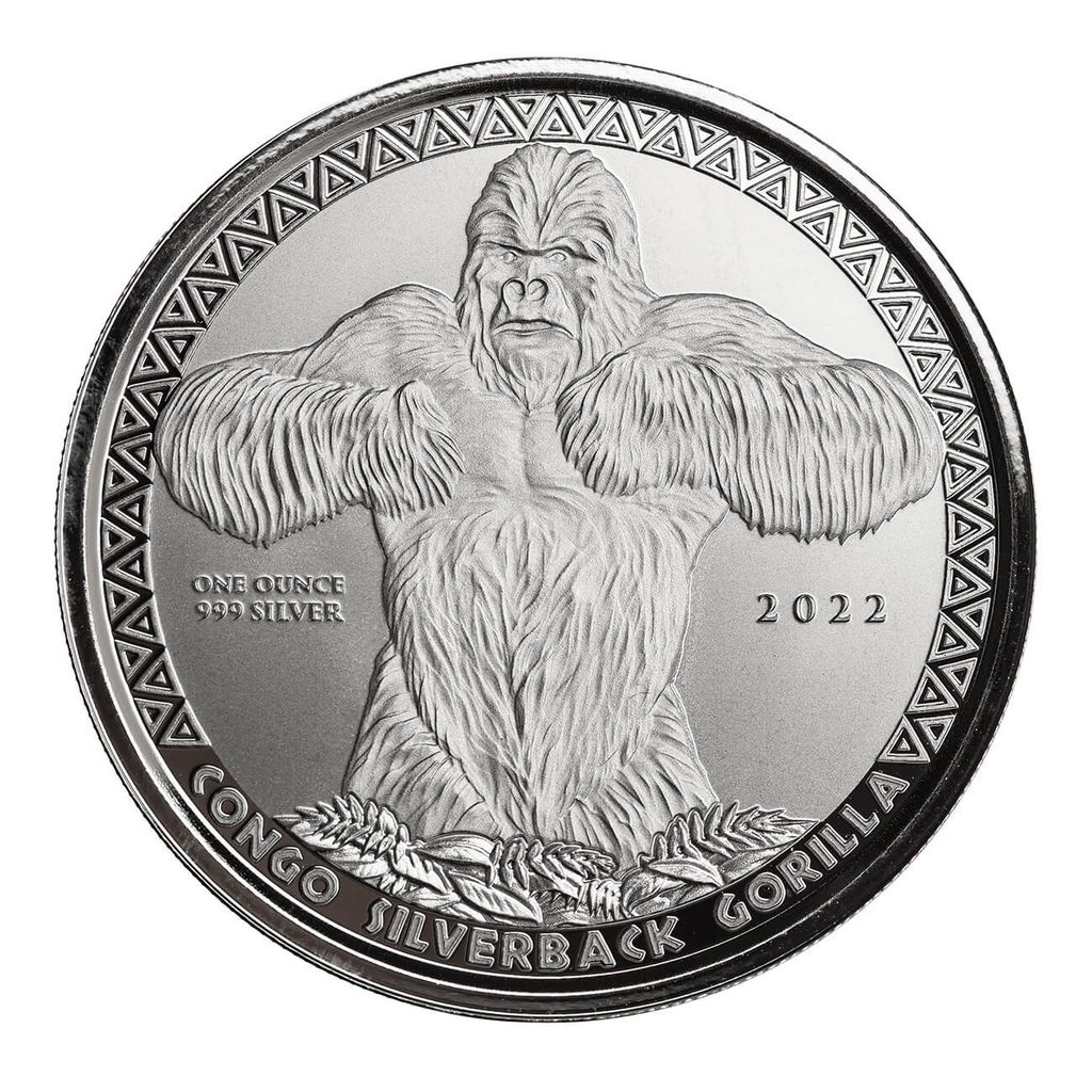 2022 Congo Silverback Gorilla 1 oz Silver BU Coin | Scottsdale Mint