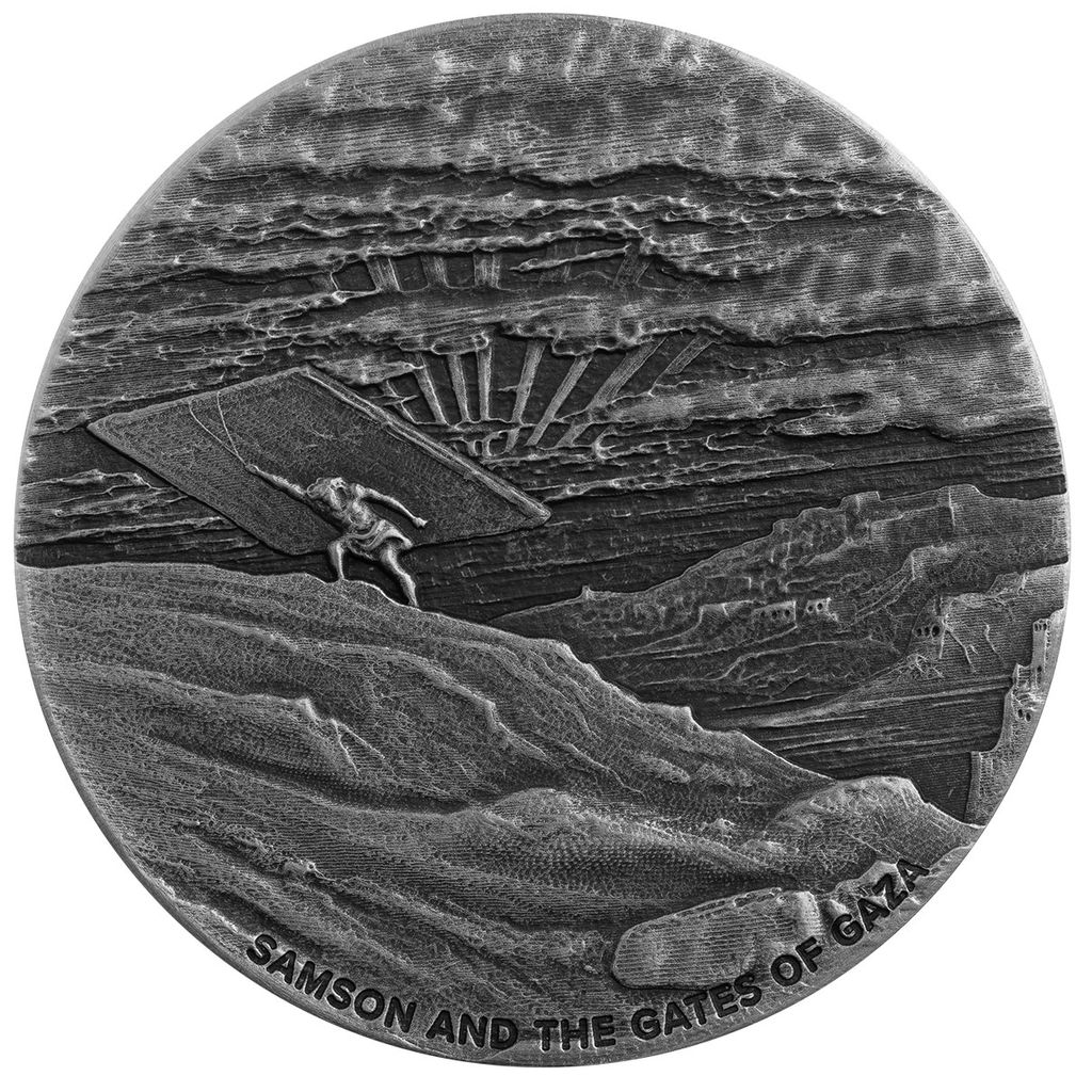 Shop 2022 Biblical | Samson and the Gates of Gaza 2 oz Silver Coin