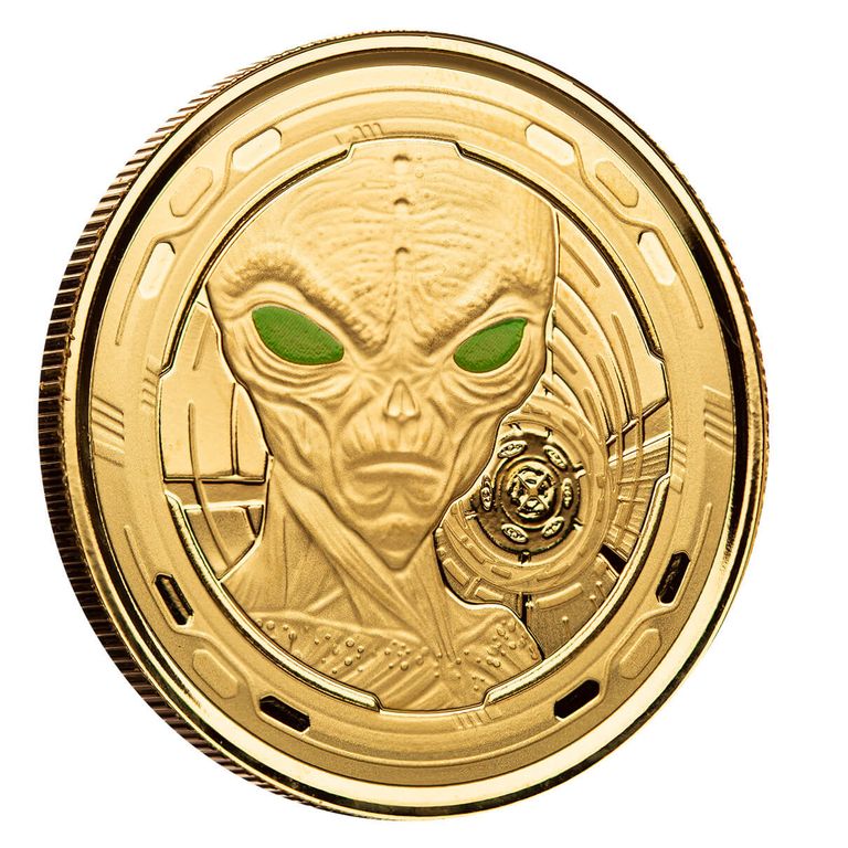 2022 Ghana Alien 1 oz Gold Proof with Color Coin