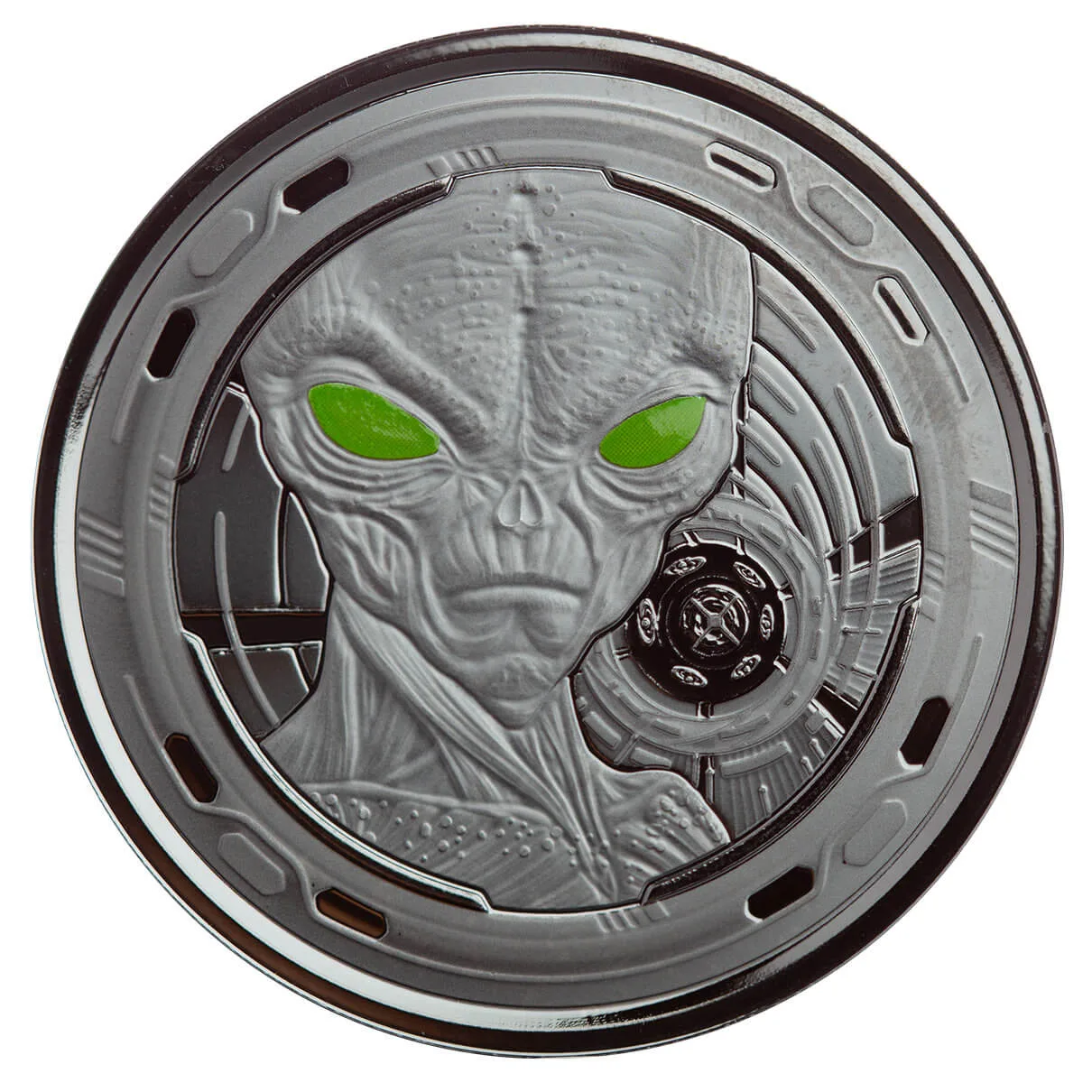 2022 Ghana Alien 1 oz Silver Black Rhodium Plated With UV Color Coin