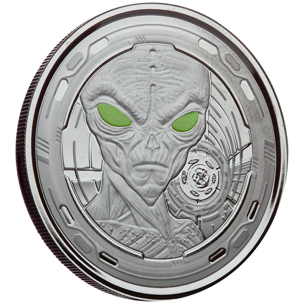 2022 Ghana Alien 1 oz Silver Black Rhodium Plated With UV Color Coin
