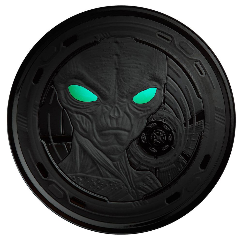 2022 Ghana Alien 1 oz Silver Black Rhodium Plated With UV Color Coin