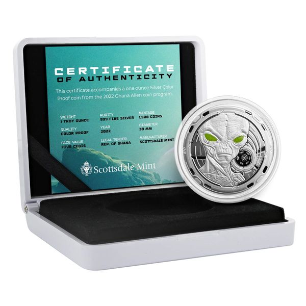 2022 Ghana Alien 1 oz Silver Proof with Color Coin