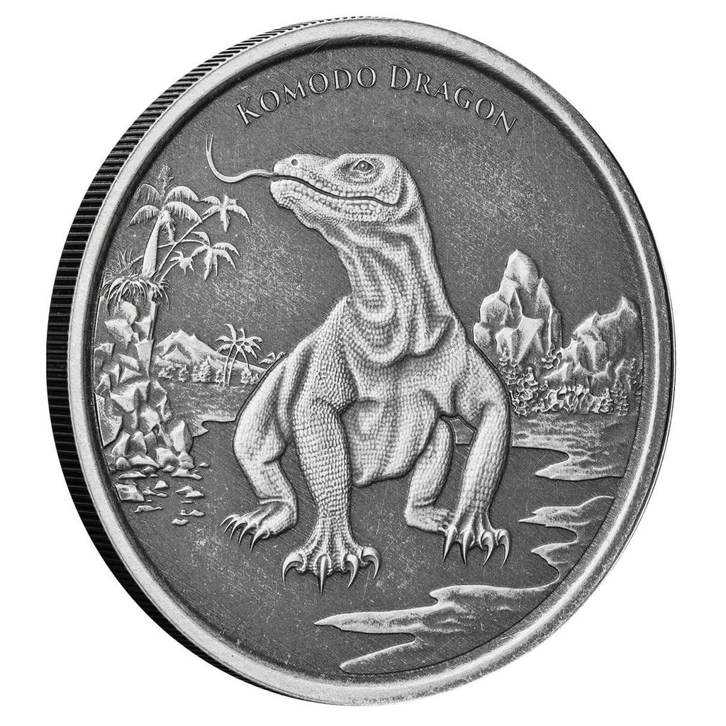 2022 Tokelau Komodo Dragon 1 oz Silver Antique Coin