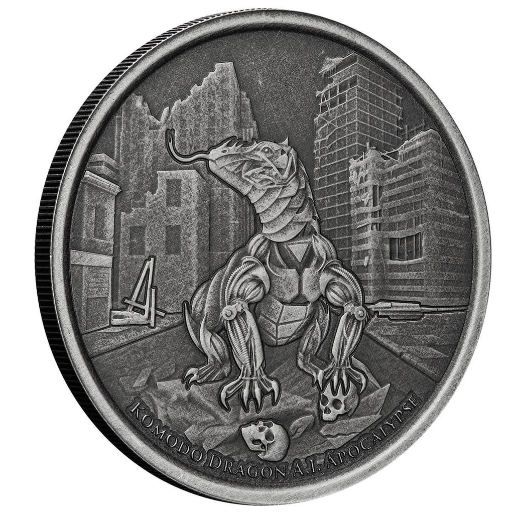 2022 Tokelau Komodo Dragon A.I. Apocalypse 1 oz Silver Antique Coin
