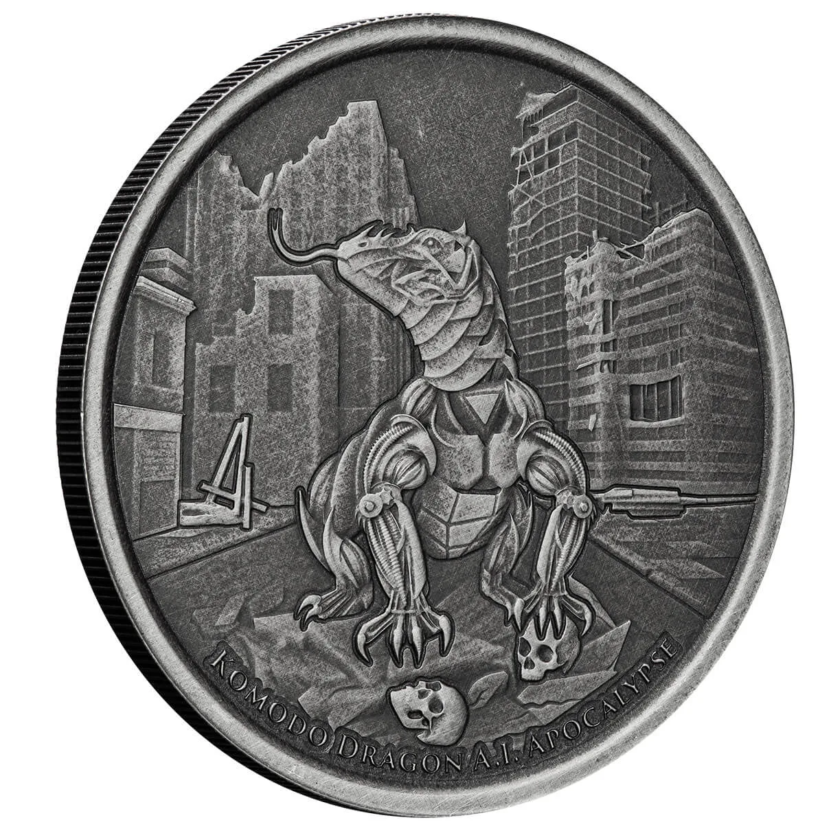 2022 Tokelau Komodo Dragon A.I. Apocalypse 1 oz Silver Antique Coin