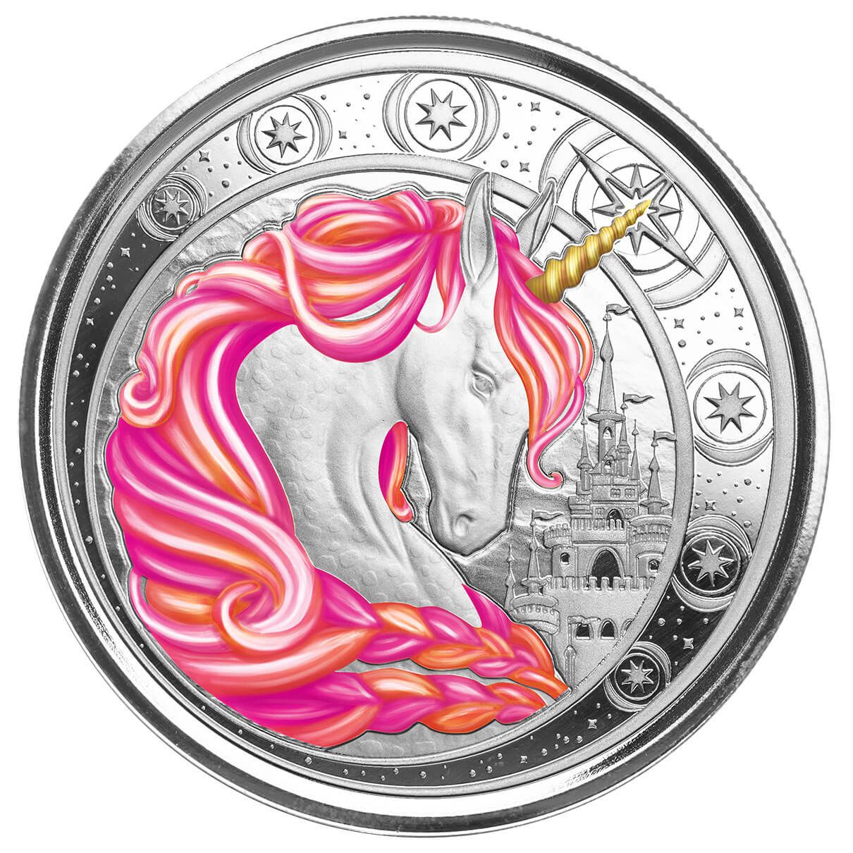 2023 Ghana Unicorn “Jubilee” 1 oz Silver Pink Color Coin | Scottsdale Mint