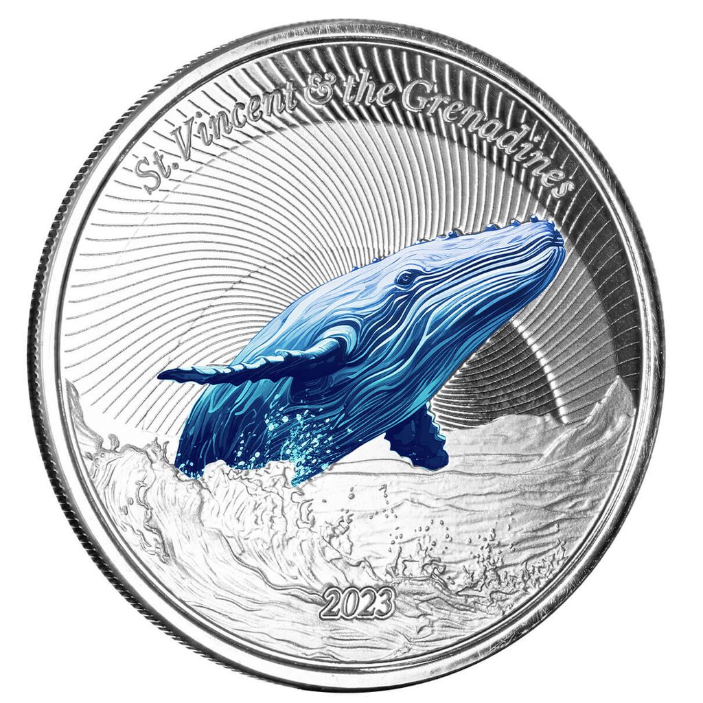 2023 EC8 St Vincent Humpback Whale 1 oz Silver Color Coin
