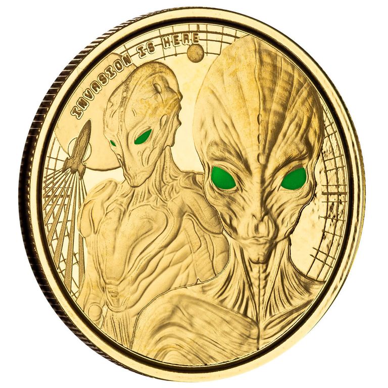 2023 Ghana Alien Invasion 1 oz Gold Proof with Color Coin
