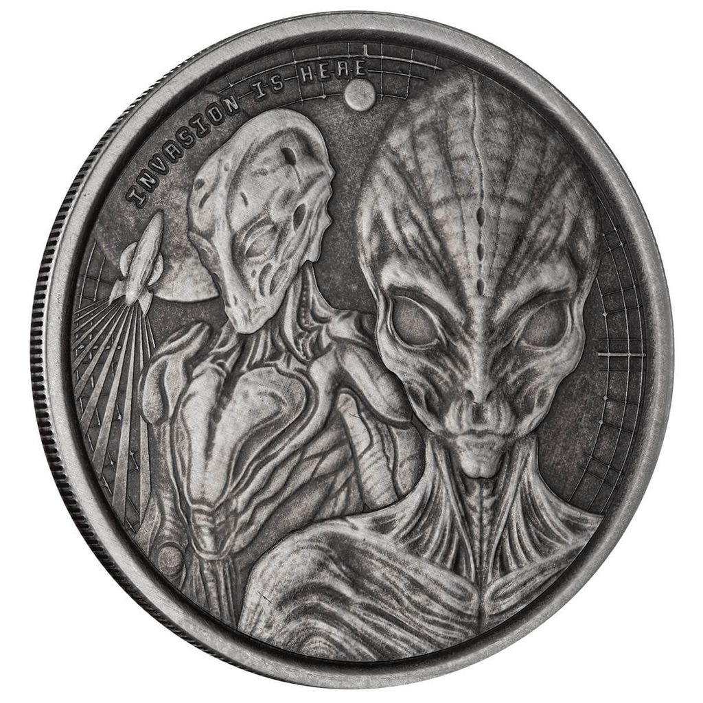 2023 Ghana Alien Invasion 1 oz Silver Antique Coin