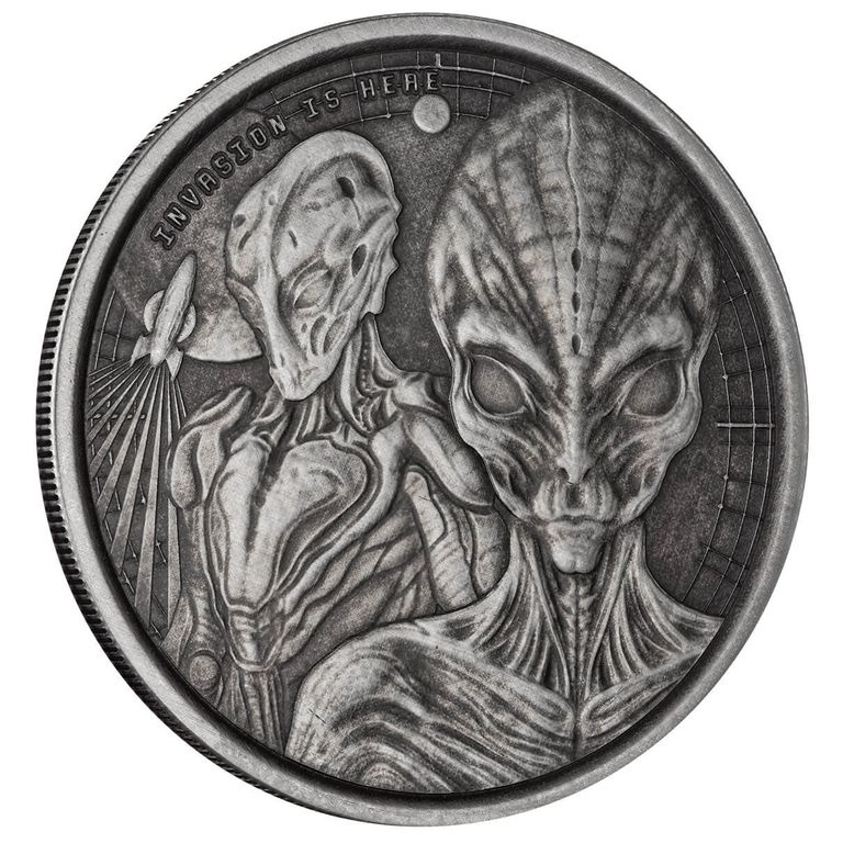 2023 Ghana Alien Invasion 1 oz Silver Antique Coin