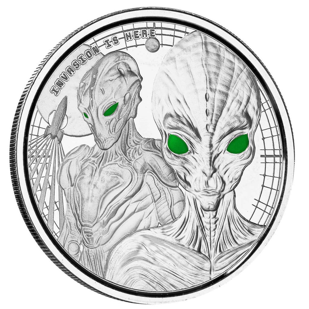 2023 Ghana Alien Invasion 1 oz Silver Proof with Color Coin