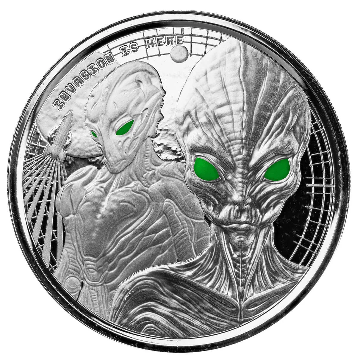 2023 Ghana Alien Invasion 1 oz Silver Proof with Color Coin