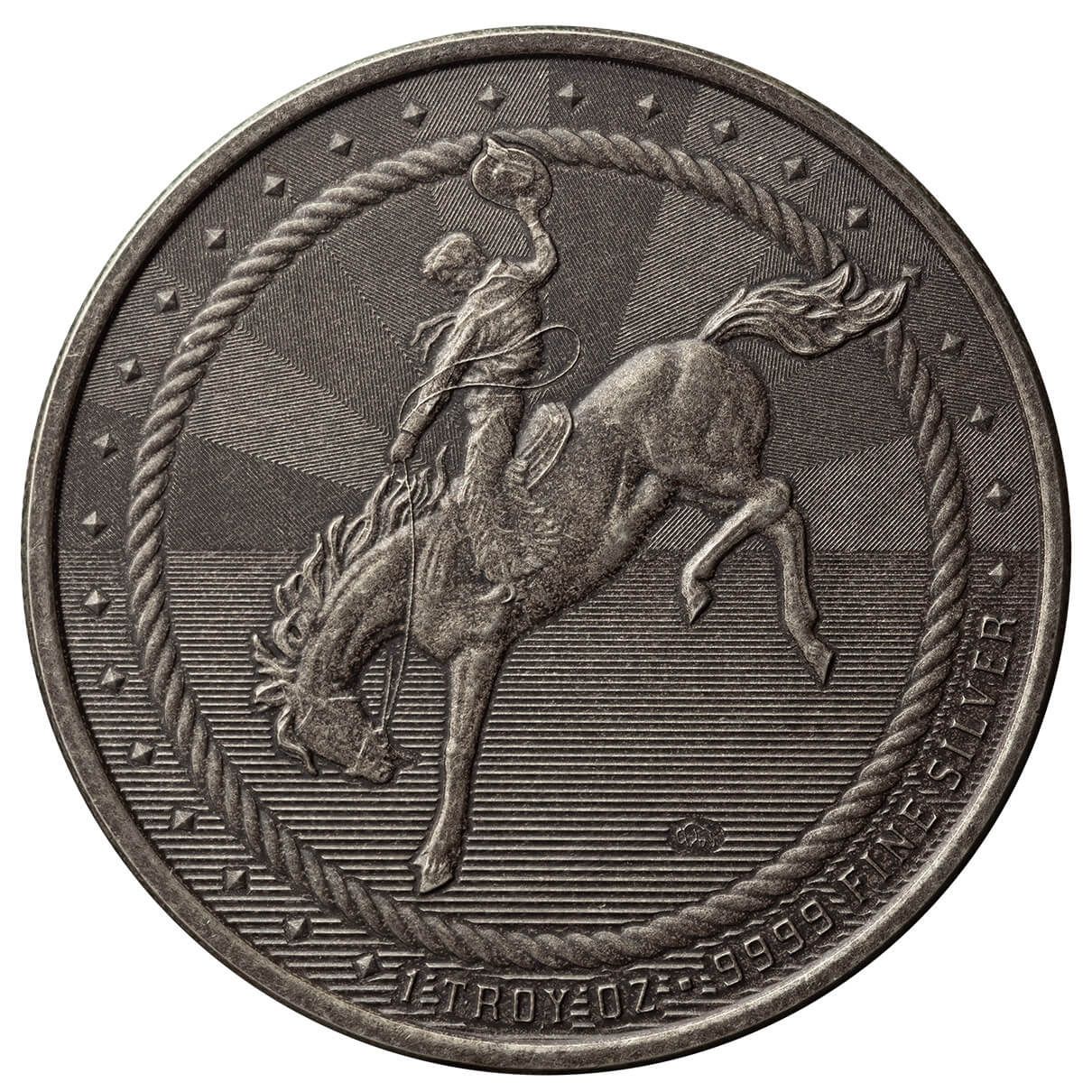 Scottsdale Cowboy with Buffalo Privy 1 oz Silver Antique Round