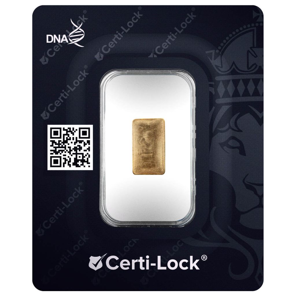 Scottsdale Prepper Gold 1 Gram Lion Gold Bar in Assay | Scottsdale Mint