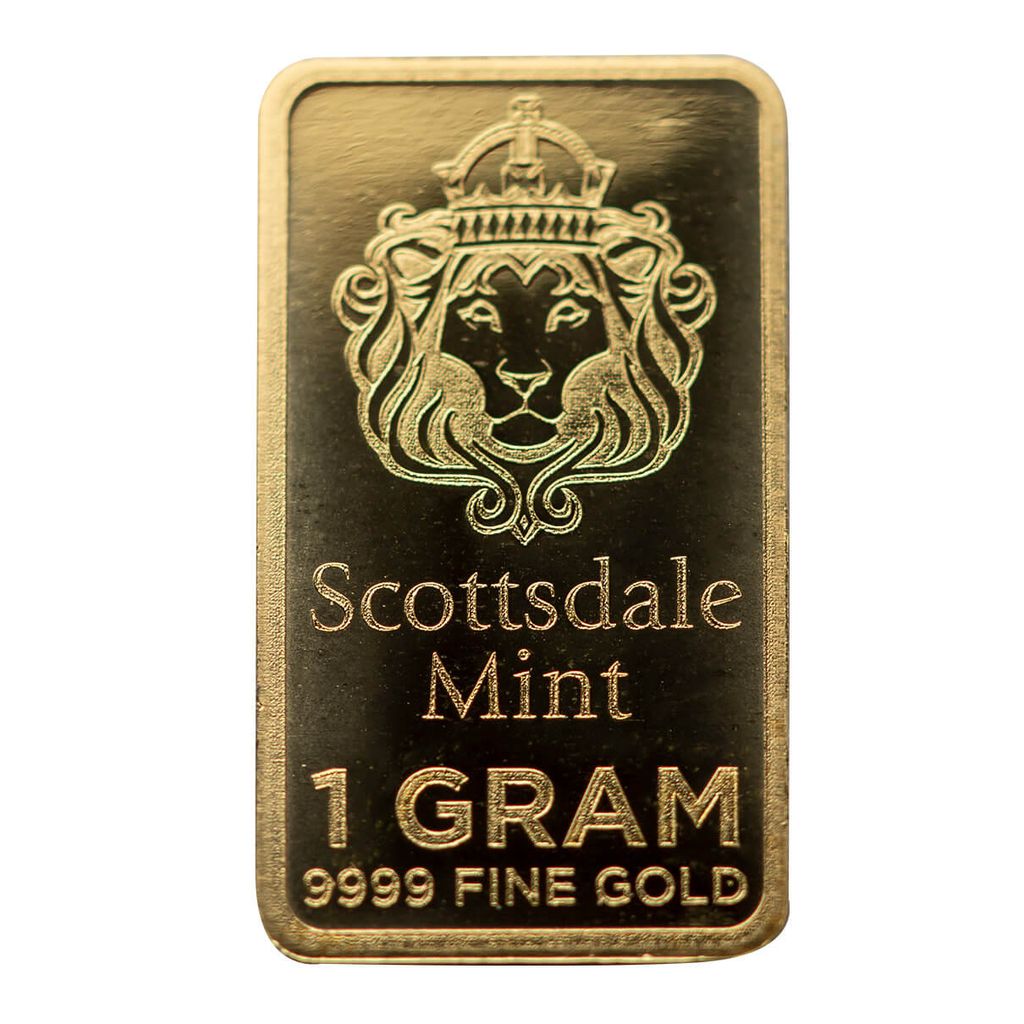 Scottsdale Prepper Gold 1 Gram Lion Gold Bar in Assay | Scottsdale Mint
