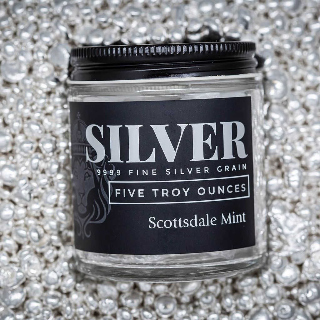 Silver Shot 5 Troy oz .9999 Fine Silver Casting Grain Jar | Scottsdale Mint