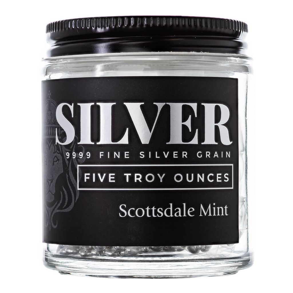 Silver Shot 5 Troy oz .9999 Fine Silver Casting Grain Jar