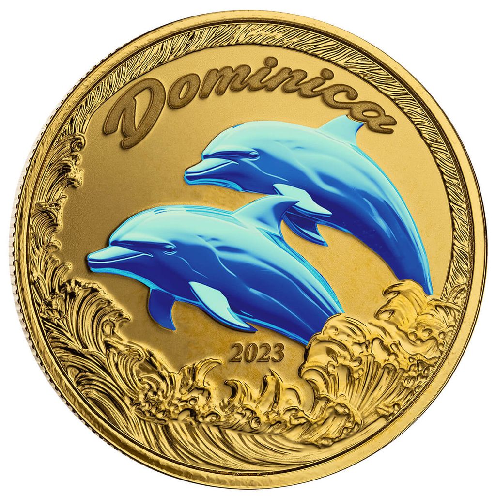 2023 EC8 Dominica Dolphin 1 oz Gold Color Coin