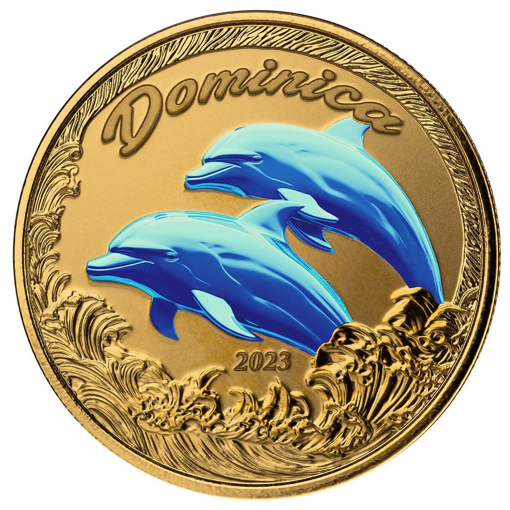 2023 EC8 Dominica Dolphin 1 oz Gold Color Coin